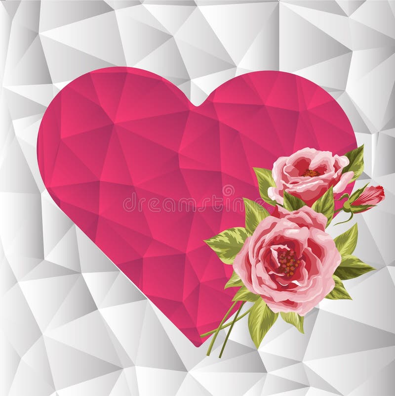 Pink Triangle Geometrical Heart with Roses Stock Vector - Illustration ...