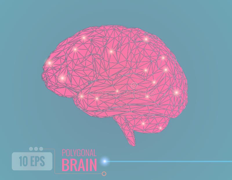 3D Wireframe Brain Illustration on Blue Graphic Layout Stock Vector ...