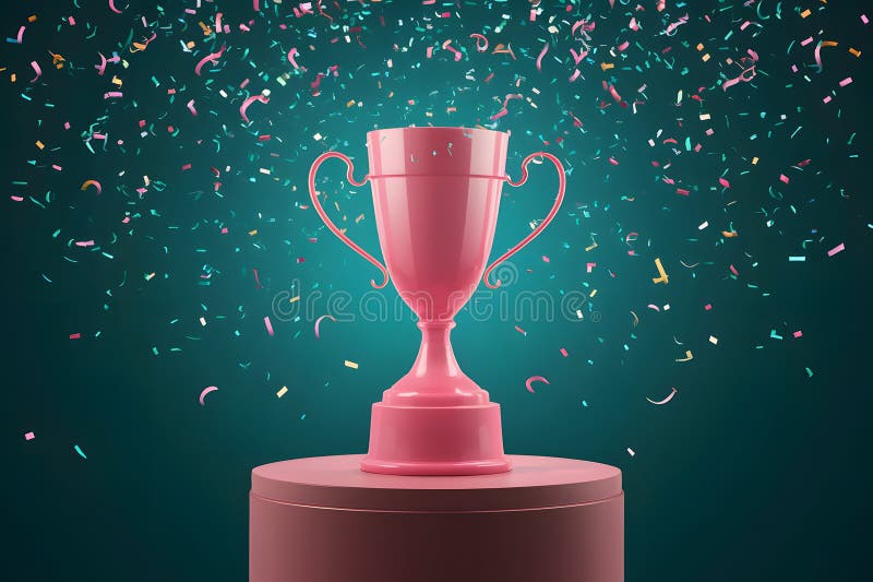 Pink Trophy on Pedestal with Confetti, Symbolizing Victory Stock ...