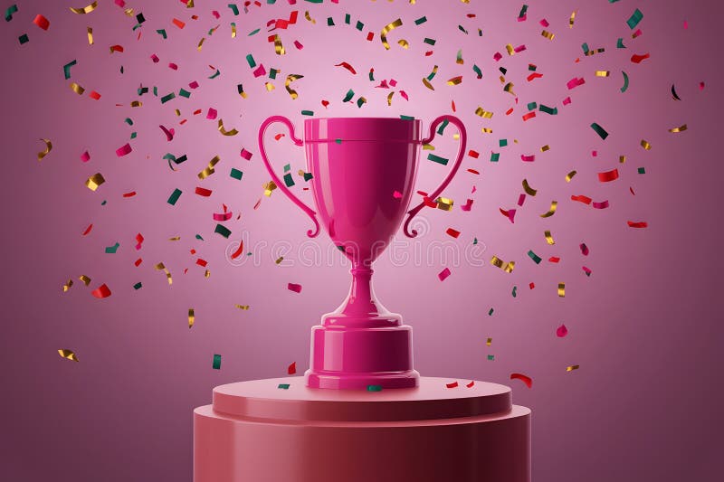 Pink Trophy on Pedestal with Confetti, Symbolizing Victory Stock ...