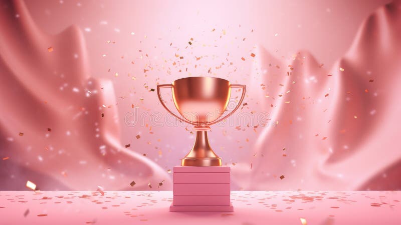 Pink Trophy on a Pedestal with Flying Confetti, Symbolizing Victory. Ai ...