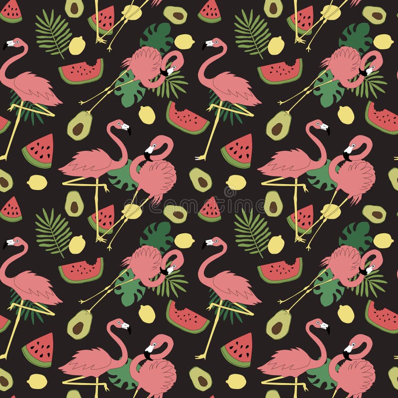 Pink Tropical Flamingo Pattern Seamless Wallpaper Background Stock ...