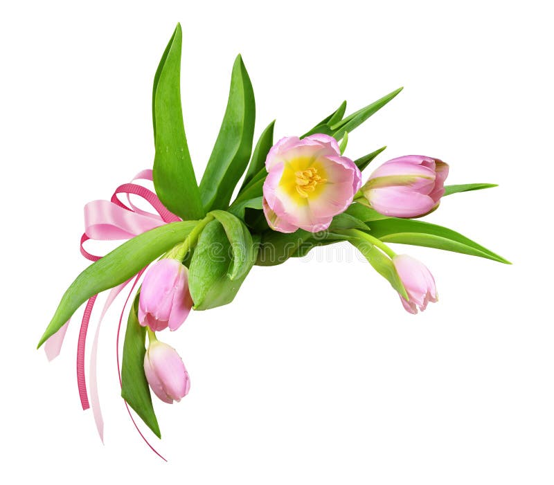 Pink Tulip Flowers and Silk Ribbon Bow in a Corner Floral Arrangement ... Pink Tulip Flowers and Silk Ribbon Bow in a Corner Floral Arrangement ...