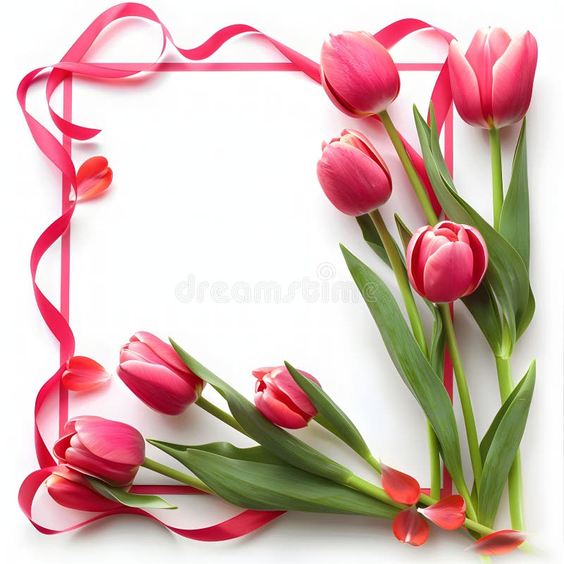 Pink Tulips Frame: a Springtime Greeting Card Stock Illustration - Illustration of artistic ...