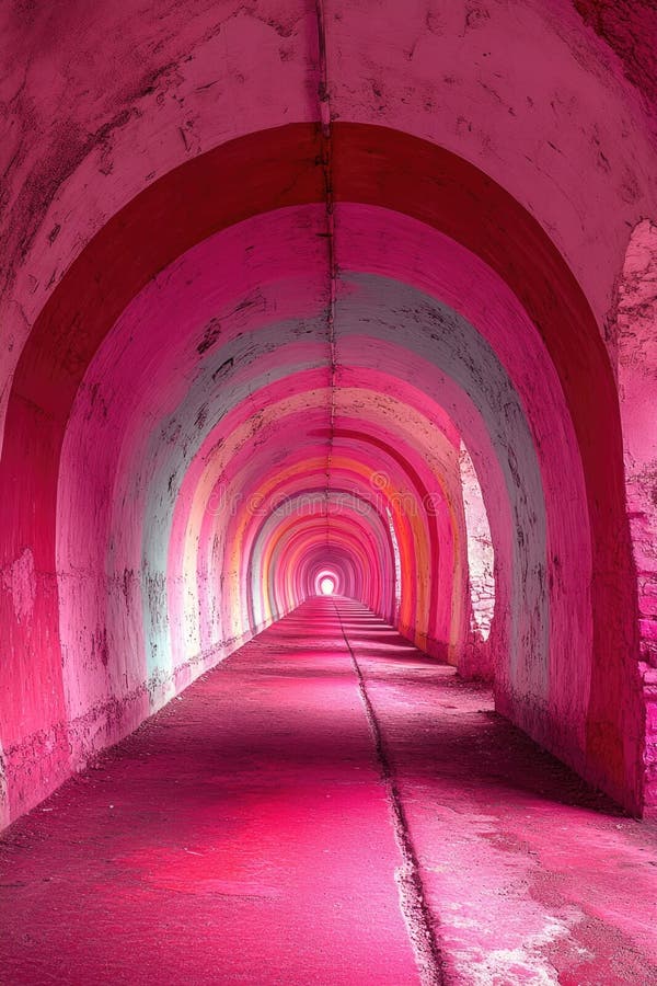 A Pink Tunnel with a Red Light at the End Stock Image - Image of modern ...