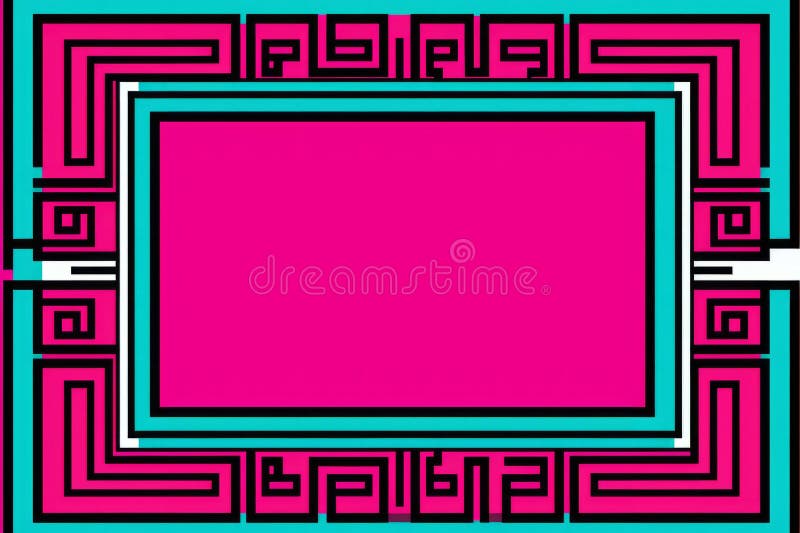 A Pink and Turquoise Square Frame with an Ornate Design Stock ...