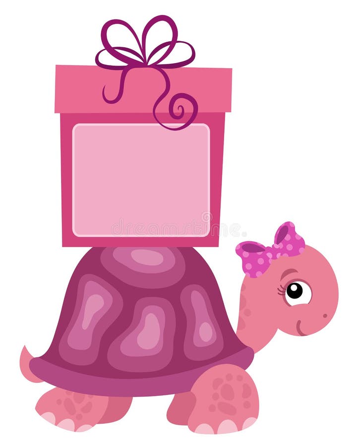 Pink turtle with gift stock vector. Illustration of artwork - 106443640