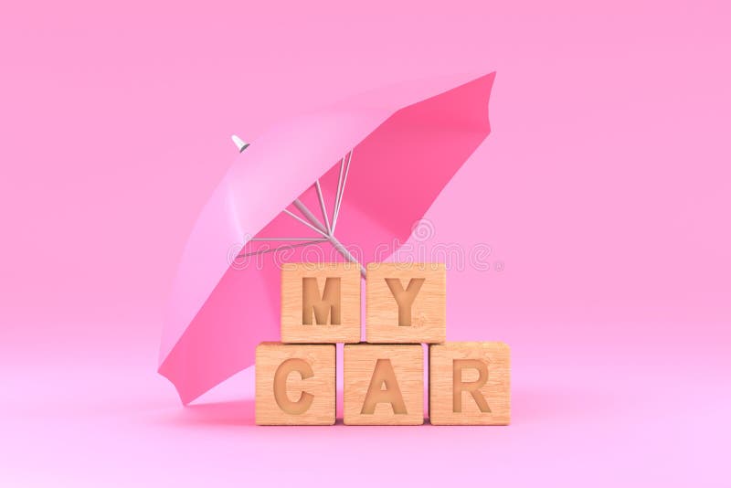 Pink Umbrella Protecting Car for Car Insurance Concept Stock ...