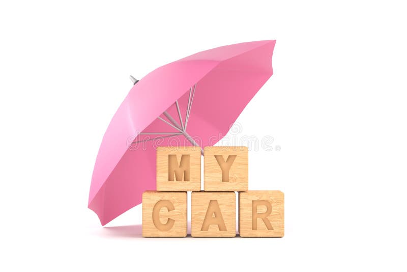 Pink Umbrella Protecting Car for Car Insurance Concept Stock ...