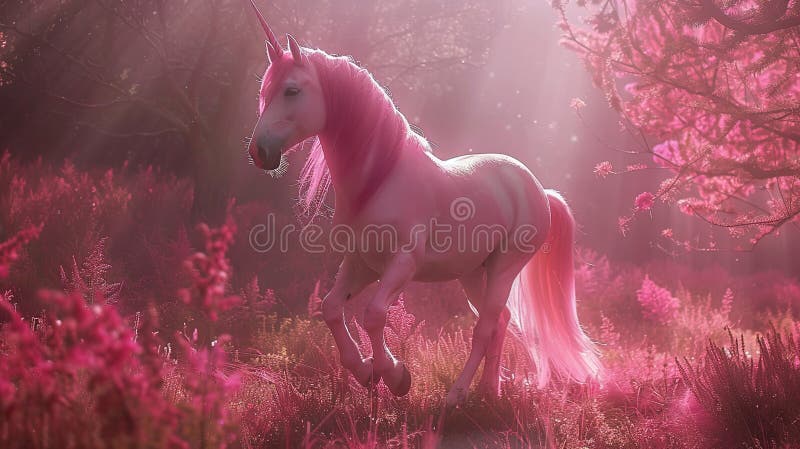 Pink Unicorn, Fairy Tale Creature . Generative Ai Stock Illustration ...