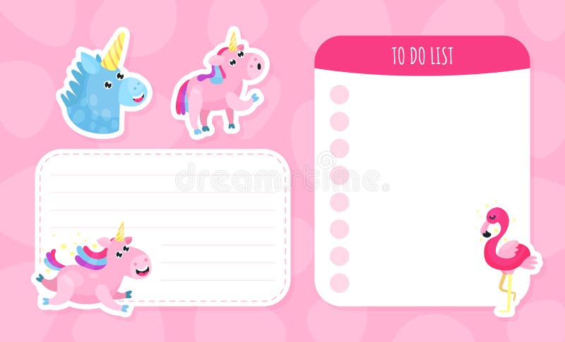 Pink Unicorn Note and Reminder Card Design Vector Template Stock Vector ...