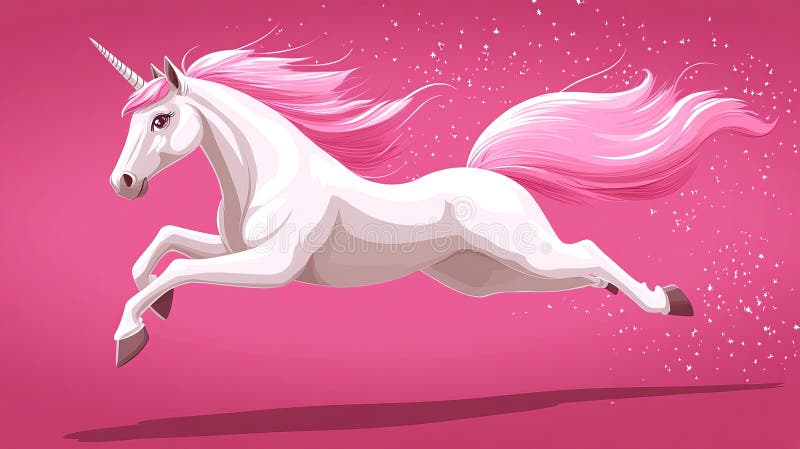 Pink Unicorn Running on Pink Background with Sparkling Dust Stock ...