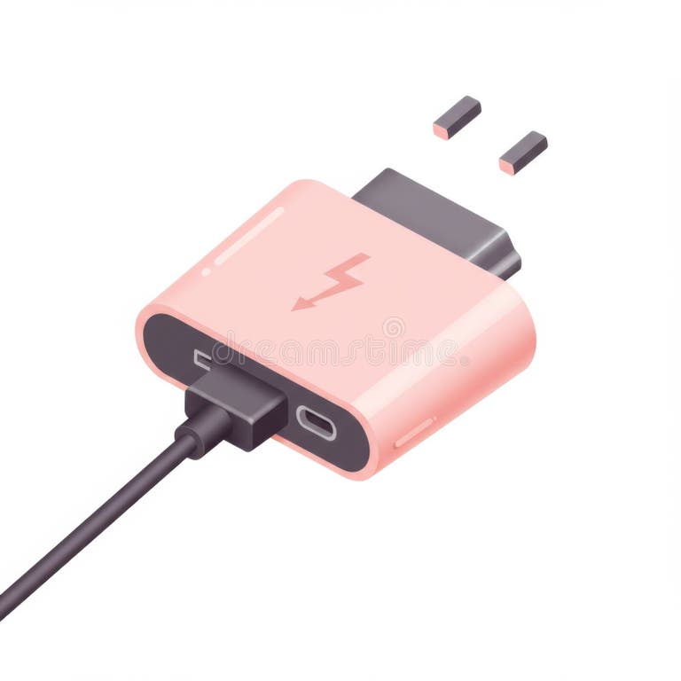 Pink USB-C Adapter with Cable and Lightning Bolt Stock Illustration ...