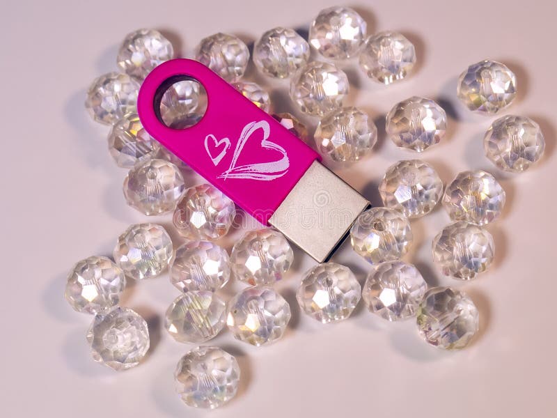 Pink USB Flash Drive with Heart and Gems Stock Image - Image of diamond ...