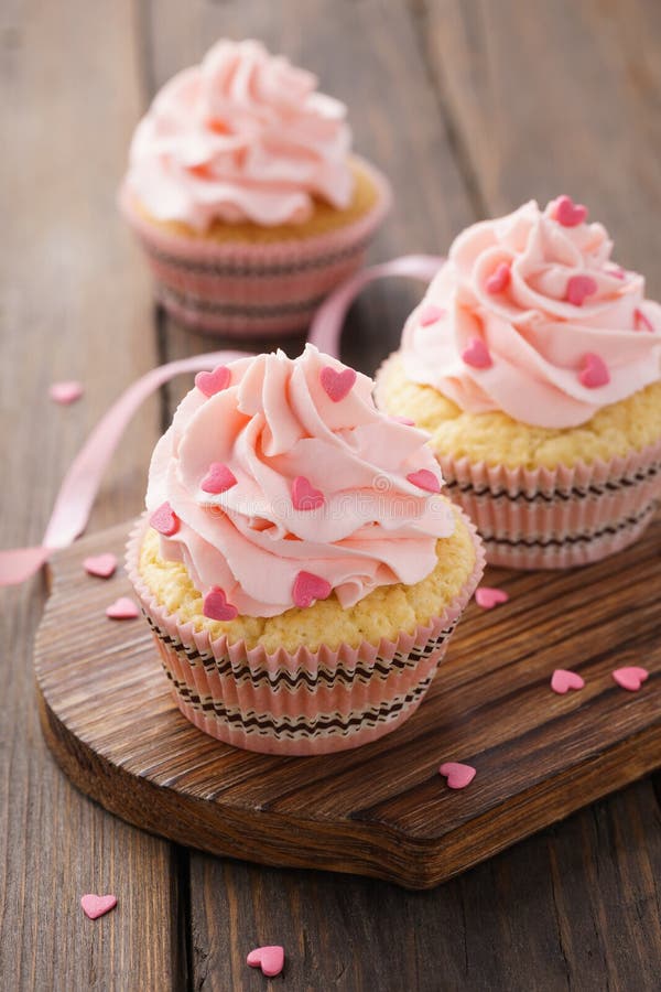 Pink Valentines Day Cupcakes Decorated with Candy Stock Photo - Image ...