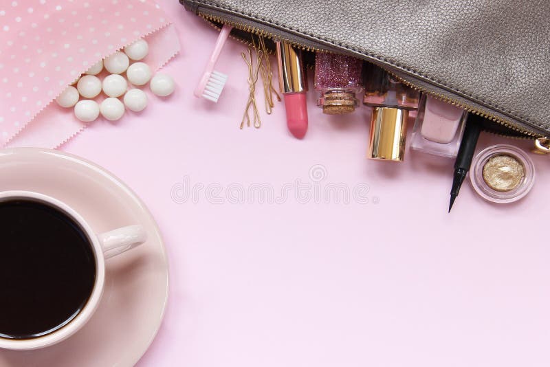 Pink vanity stock image. Image of makeup, dots, eyeliner - 91403429