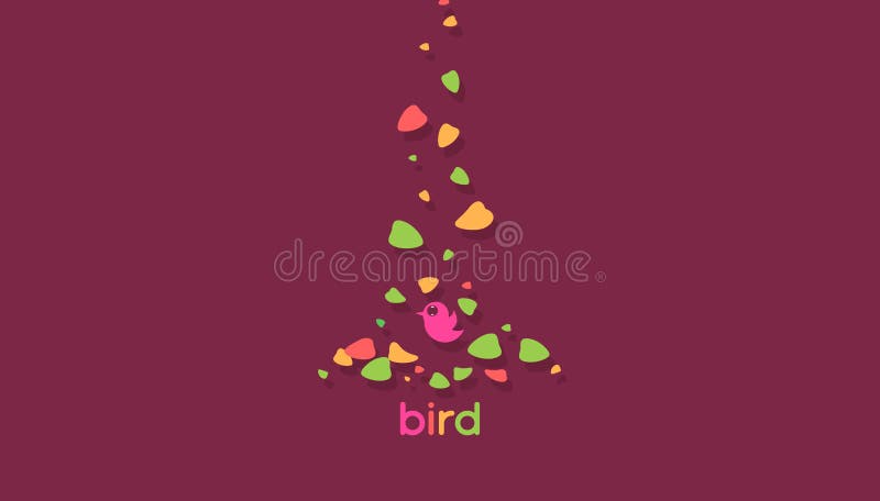Pink Vector Bird with Falling Leaves and Text on Cherry Background ...