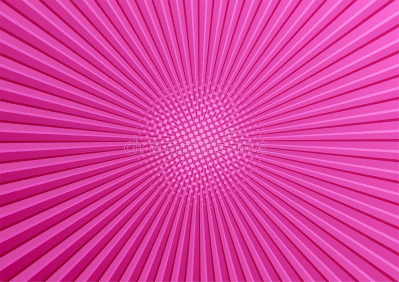 Pink Vector Comic Pop Art Halftone Background with Sunbeams. Abstract ...