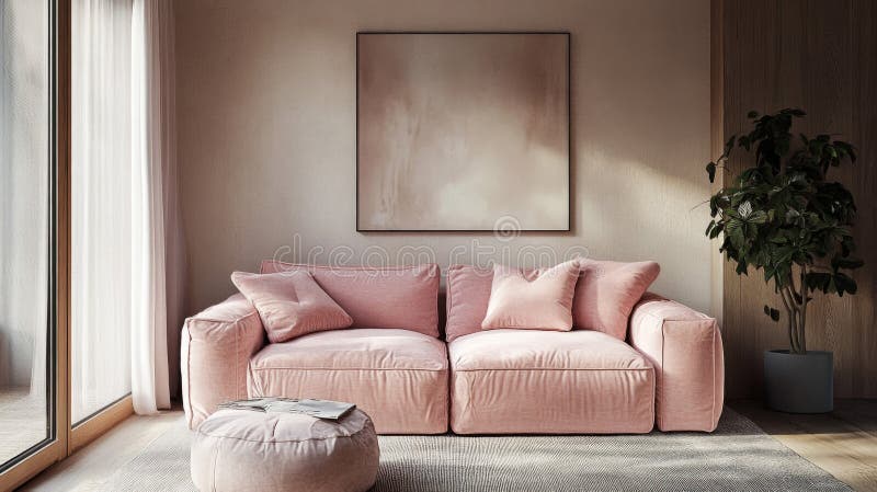 Pink Velvet Sofa Living Room Interior Design Stock Illustration - Illustration of apartment ...