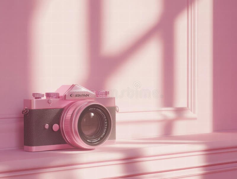 Pink Vintage Camera on Pink Background with Sunlight Stock Image ...