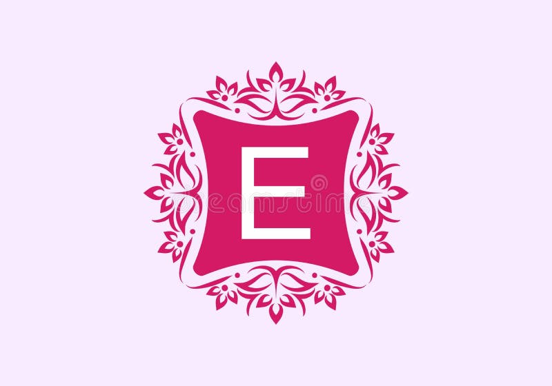 Pink Vintage Frame with E Initial Letter in the Middle Stock Vector ...