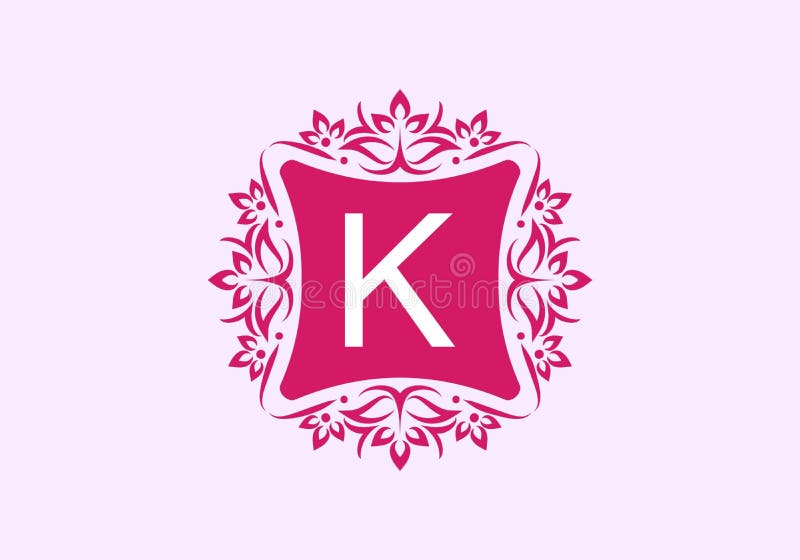 Pink Vintage Frame with K Initial Letter in the Middle Stock Vector ...