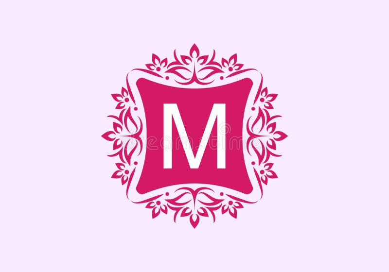 Pink Vintage Frame with M Initial Letter in the Middle Stock Vector ...