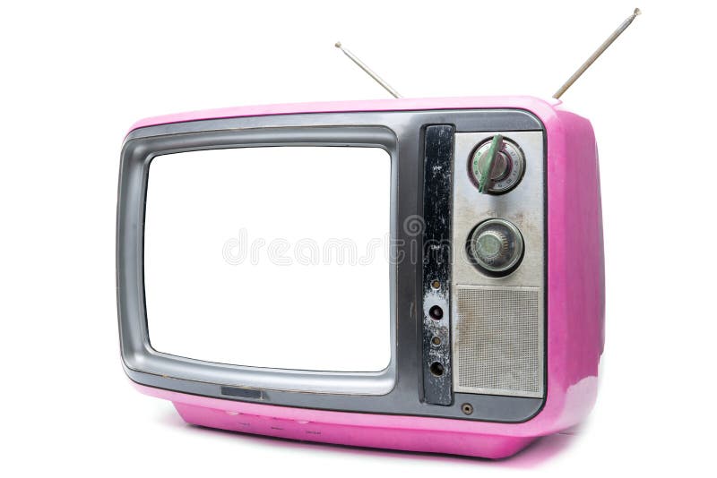 Pink Vintage TV on White Background Stock Image - Image of isolated ...