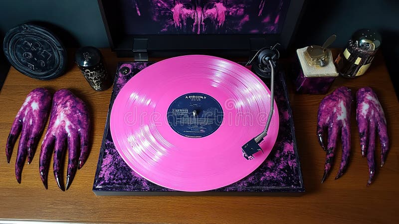 Pink Vinyl Record Player Setup with Decorative Accents Stock ...