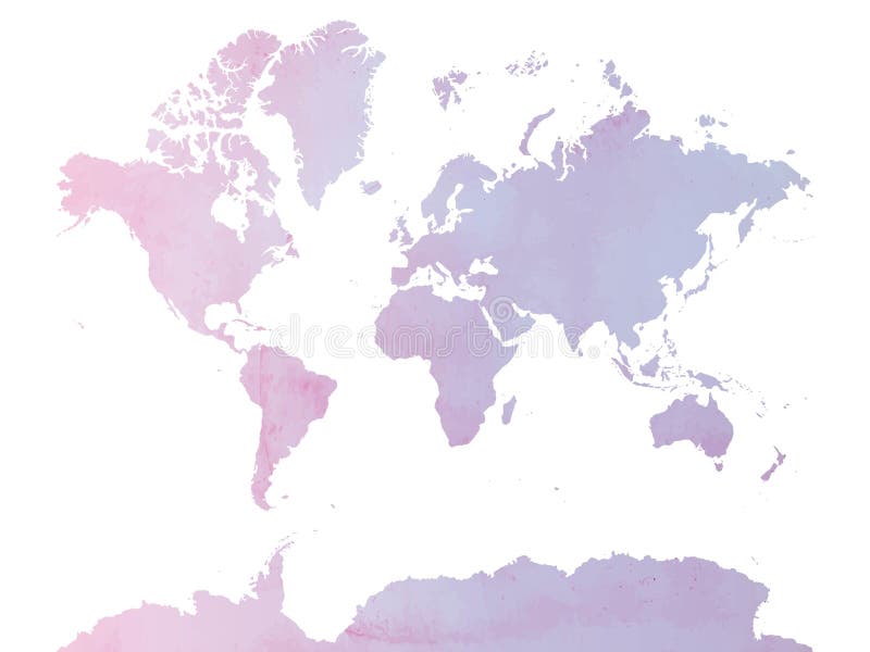 Pink and Violet Watercolor World Map Isolated on White, Vector ...