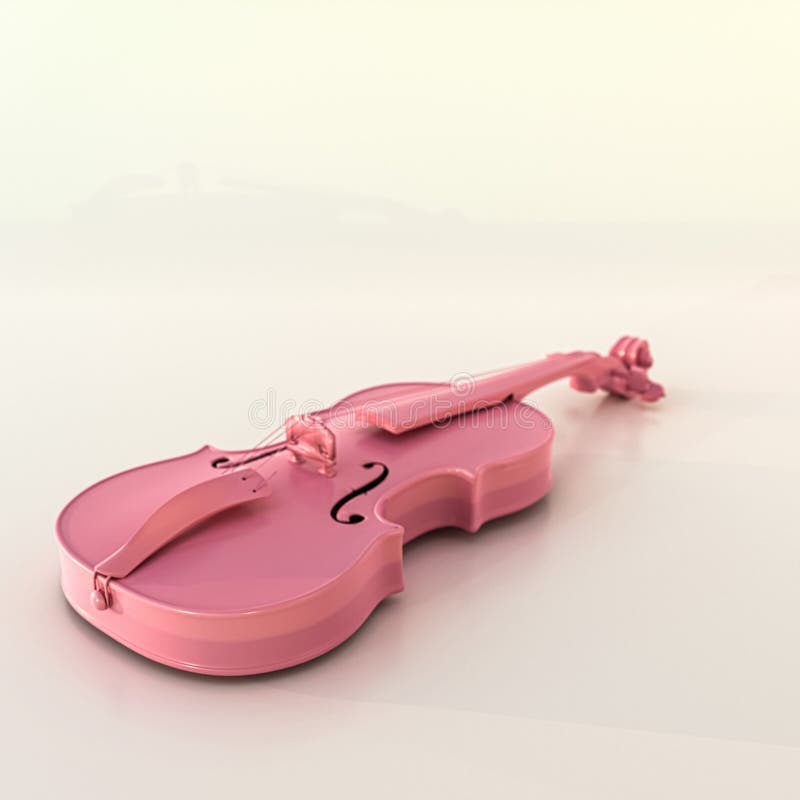 Pink Violin and Bow Isolated on a White Background. Vector Cartoon ...