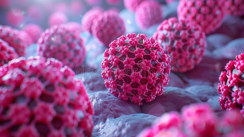 Pink Viral Particles in Microscopic View Stock Illustration ...