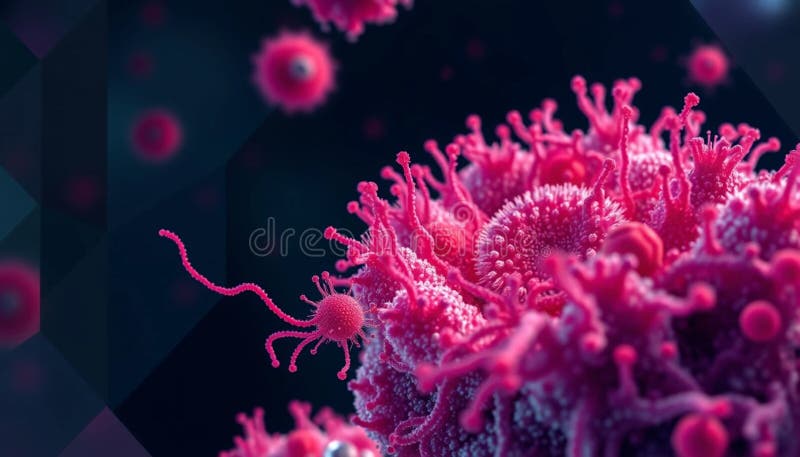 Pink Virus Cells Microscopic View with Scientific Dark Background Stock ...