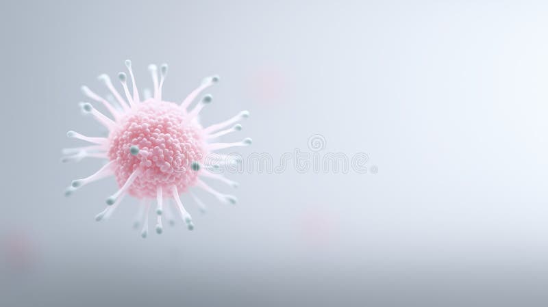 Pink Virus Illustration with Protruding Spikes, Floating Against a Soft ...