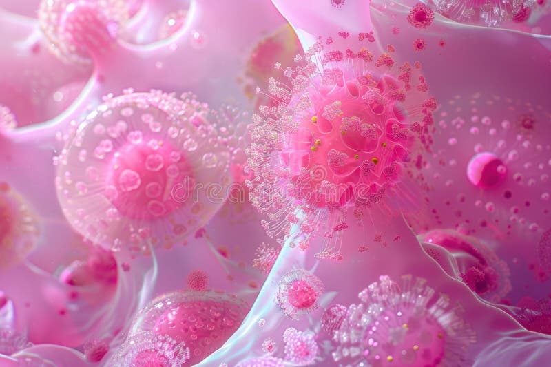Pink Virus Particles Invading Cells Stock Illustration - Illustration ...