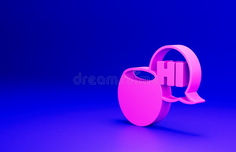 Pink Voice Assistant Icon Isolated on Blue Background. Voice Control ...