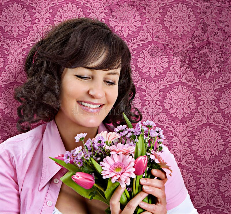 Pink wall 9 stock photo. Image of looking, cheerful, bouquet - 10251328