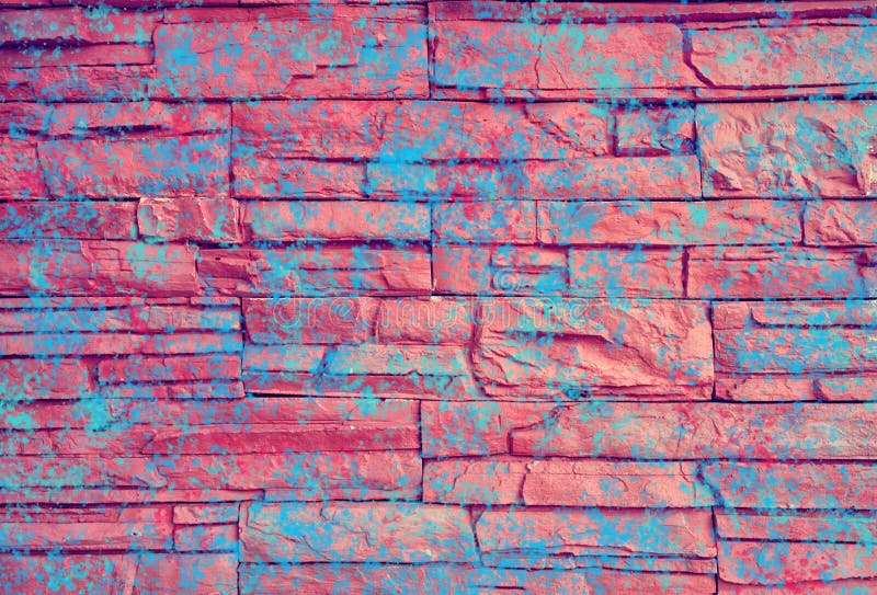 Pink Wall Bricks and Blue Background Stock Photo - Image of yellow ...