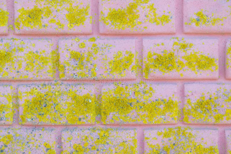 Pink Wall Covered with Beautiful Moss. Old Brick Fence Painted Pink ...