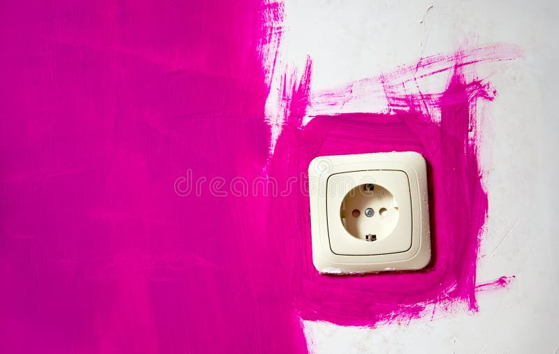 Pink Wall with Electrical Outlet. Stock Image - Image of house, block ...