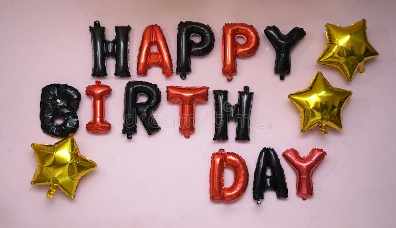 Pink Wall with a Happy Birthday Message Made from Balloons. Stock Image ...