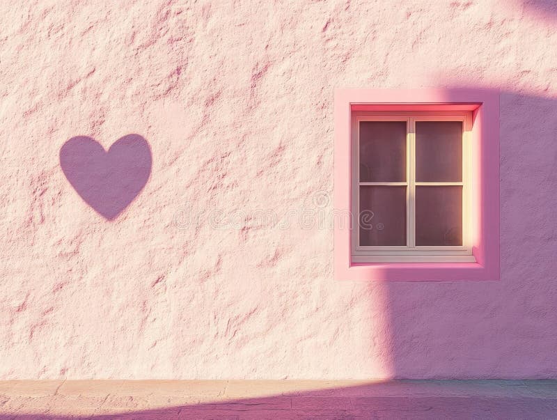 Pink Wall with Heart Shadow and Window Stock Photo - Image of pattern ...