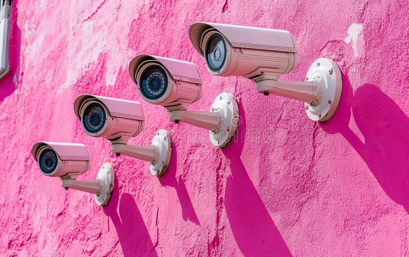 Security Cameras on a Vibrant Pink Wall Stock Illustration ...
