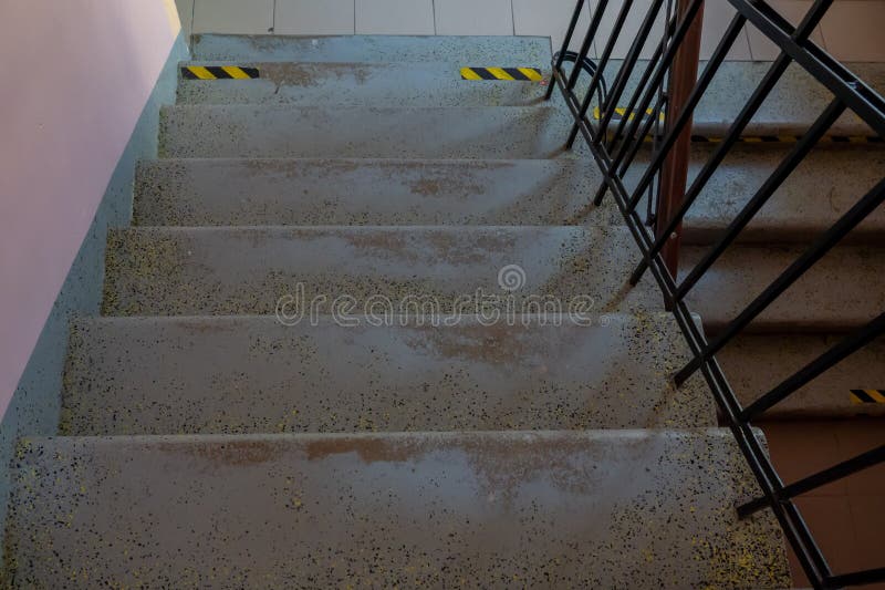 Pink Wall, Stairs with Handrail, Steps Down Stock Photo - Image of ...