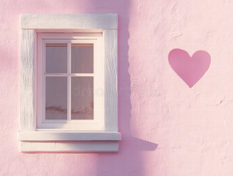 Pink Wall with Window and Heart Shadow Stock Photo - Image of heart ...