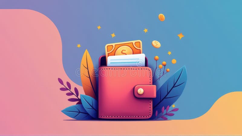 Pink Wallet with Cash and Coins Illustration Stock Illustration ...