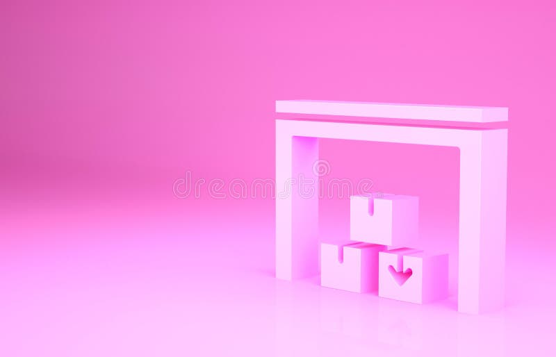 Pink Warehouse Icon Isolated on Blue Background. Minimalism Concept ...