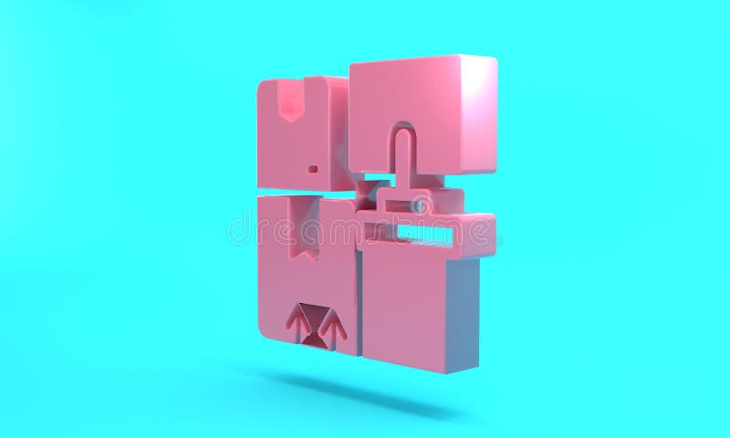 Pink Warehouse Interior with Boxes on Racks Icon Isolated on Turquoise ...