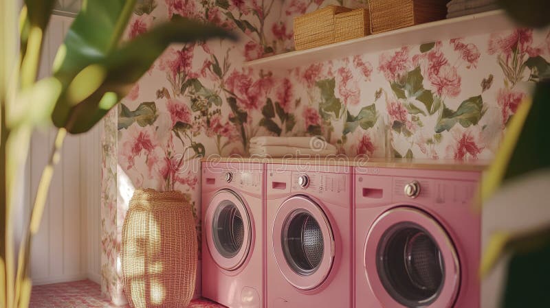 Pink Washer Dryer Room stock image. Image of washer - 378721179