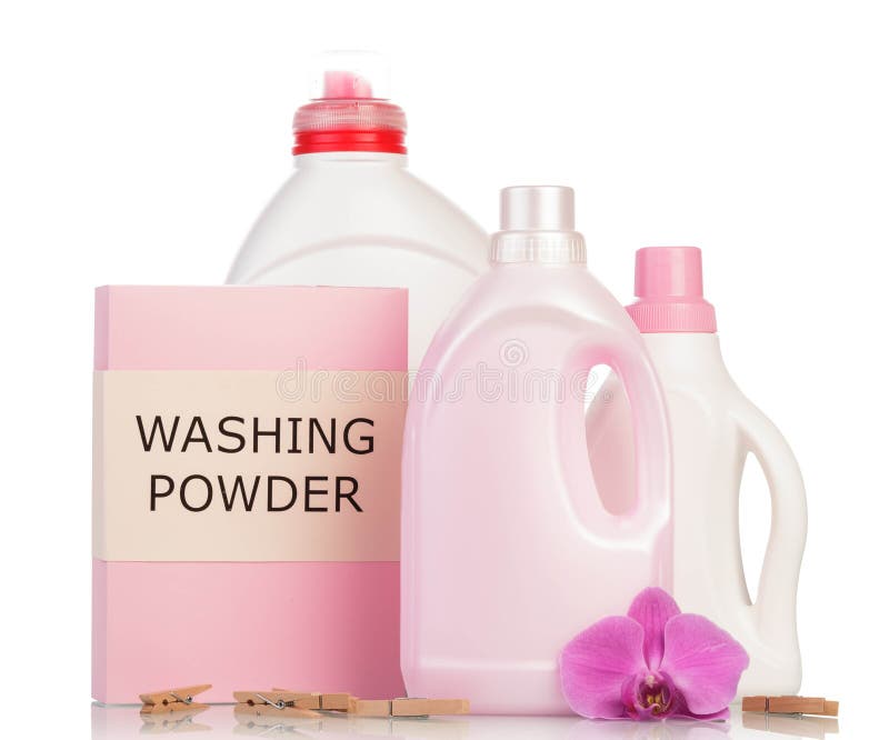 Pink Washing Powder and Cleaning Items Stock Image - Image of chemical ...